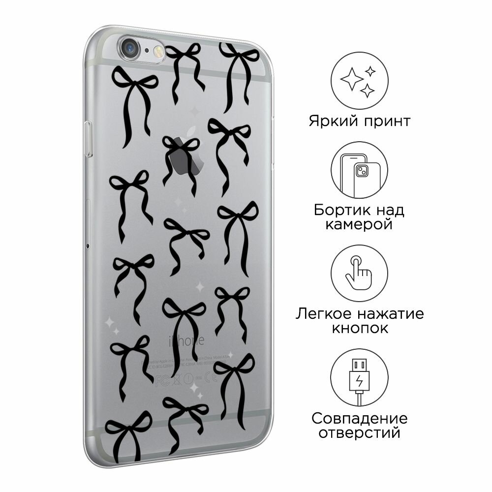 Чехол на Apple iPhone 6 / Айфон 6 с принтом "Black bows", прозрачный — фото 1