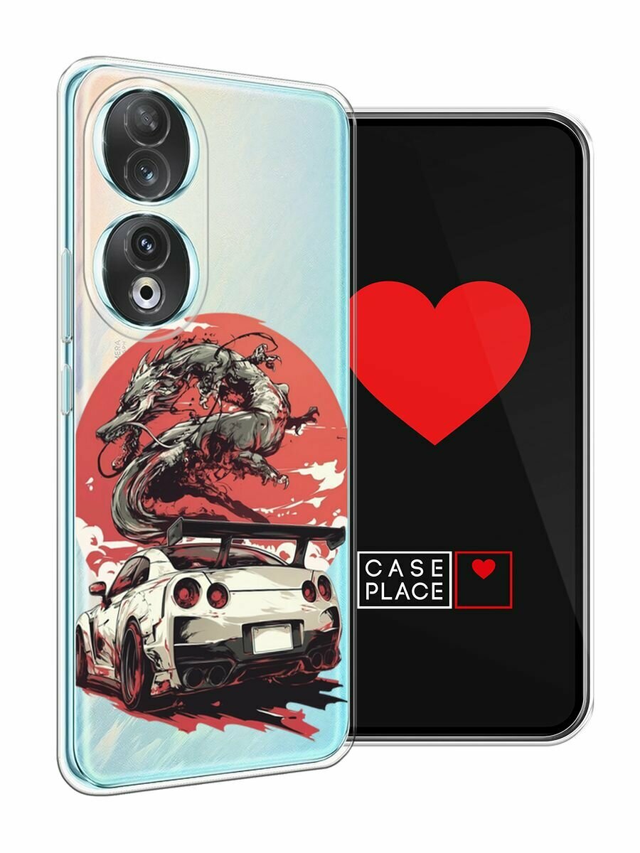 Чехол на Honor 90 / Хонор 90 с принтом "Car and dragon", прозрачный — фото 1