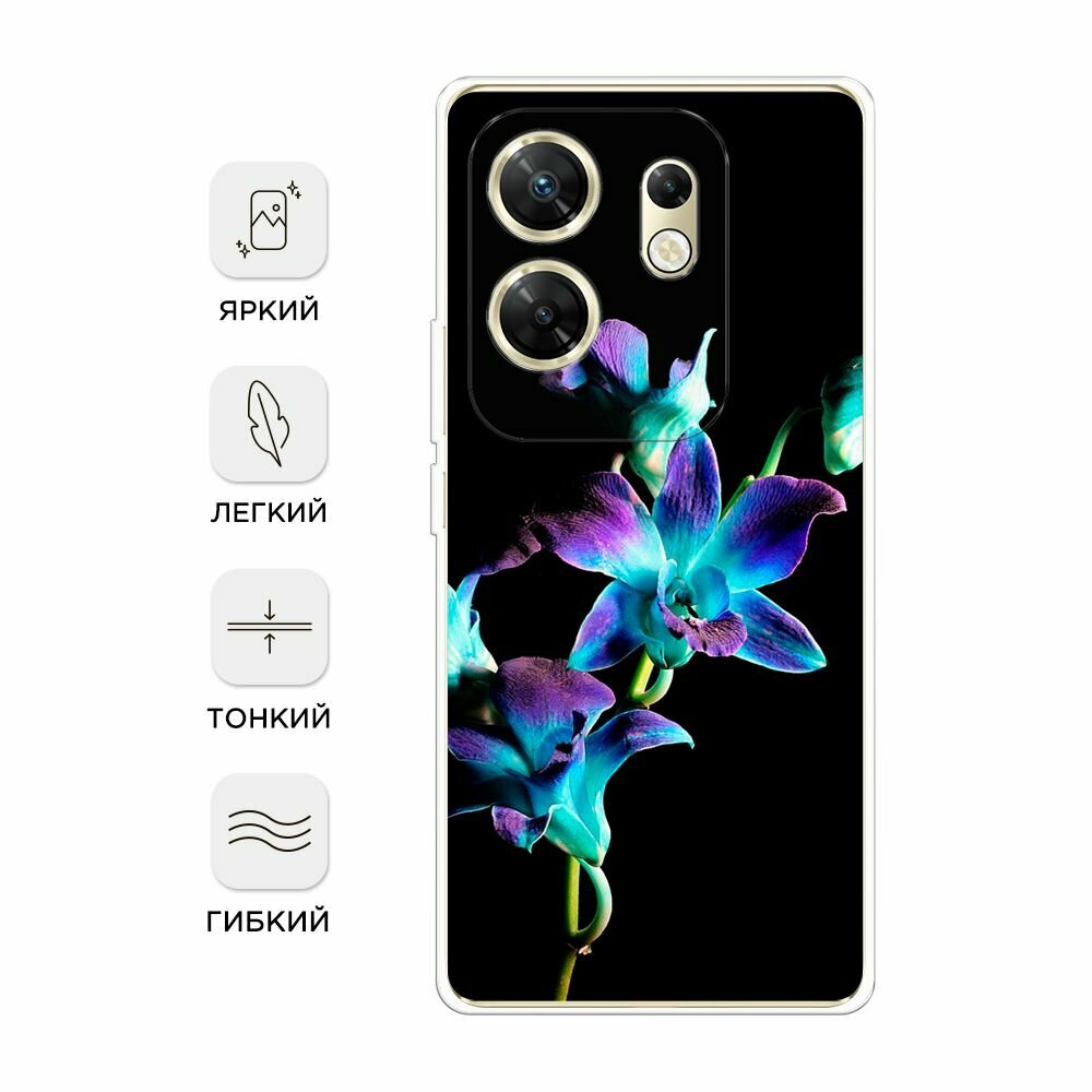 Чехол на Infinix Zero 30 4G / Инфиникс Зеро 30 4G с принтом "Синий цветок на черном" — фото 1