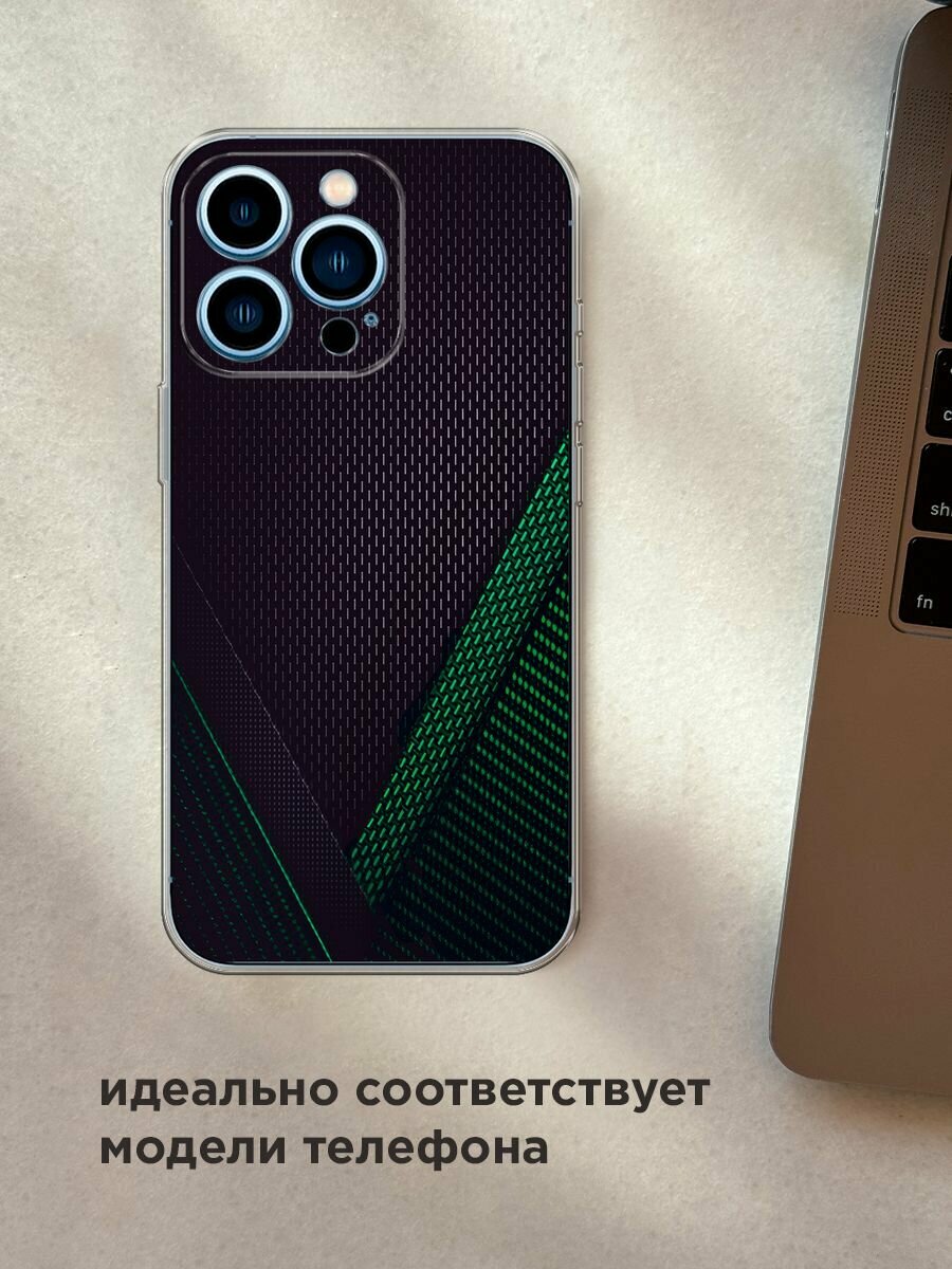 Чехол на Apple iPhone 13 Pro / Айфон 13 Про с принтом "Зеленый карбон" — фото 1