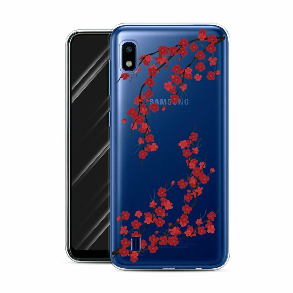 Чехол на Samsung Galaxy A10 / Самсунг Галакси А10 с принтом "Красная сакура", прозрачный — фото 1