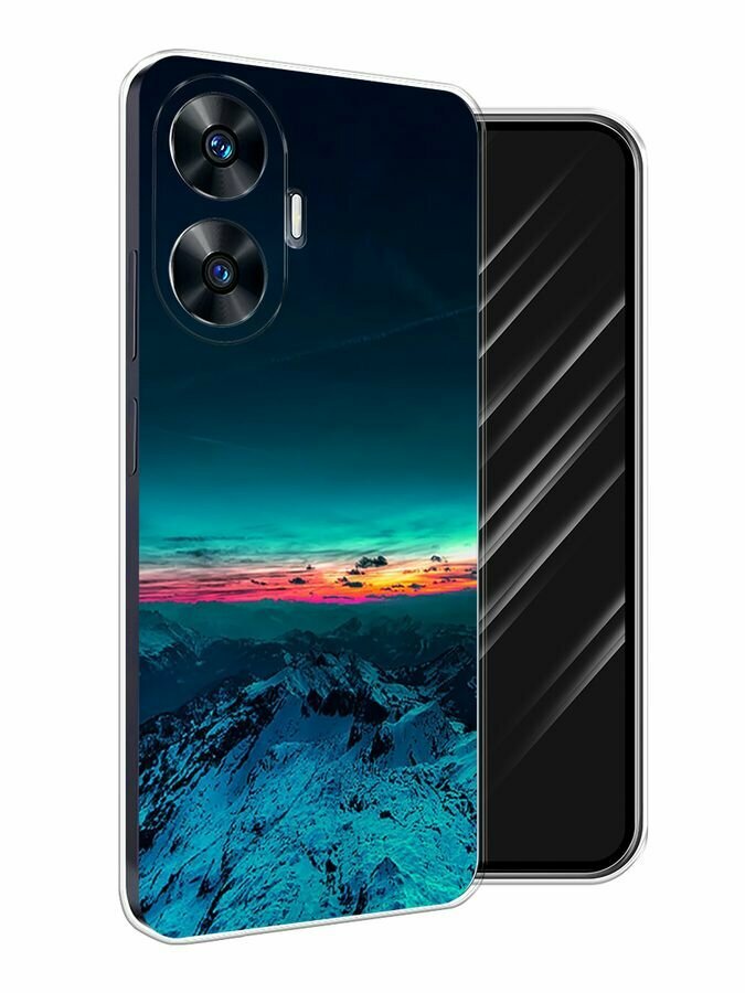 Силиконовый чехол на Realme C55 / Реалми C55 с принтом "Закат в горах"