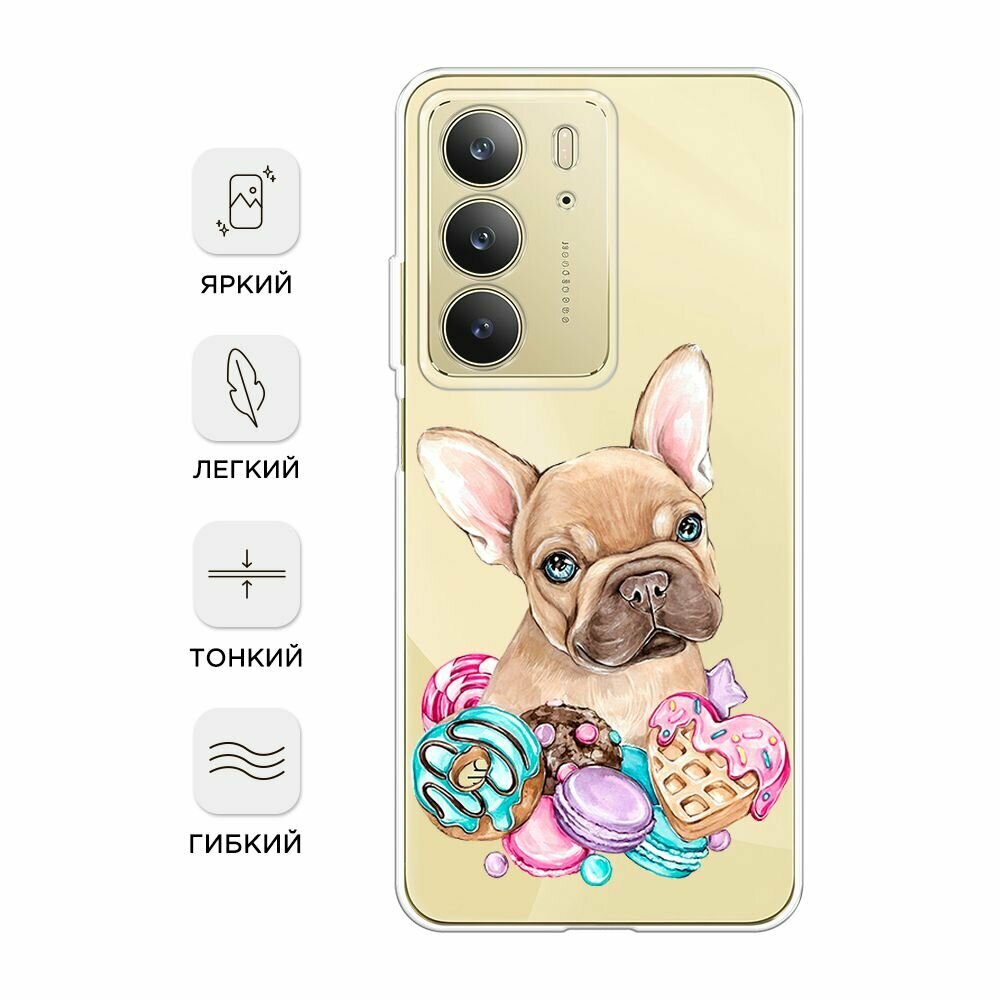 Чехол на Realme C75 4G / Реалми C75 4G с принтом "Бульдог и сладости", прозрачный — фото 1