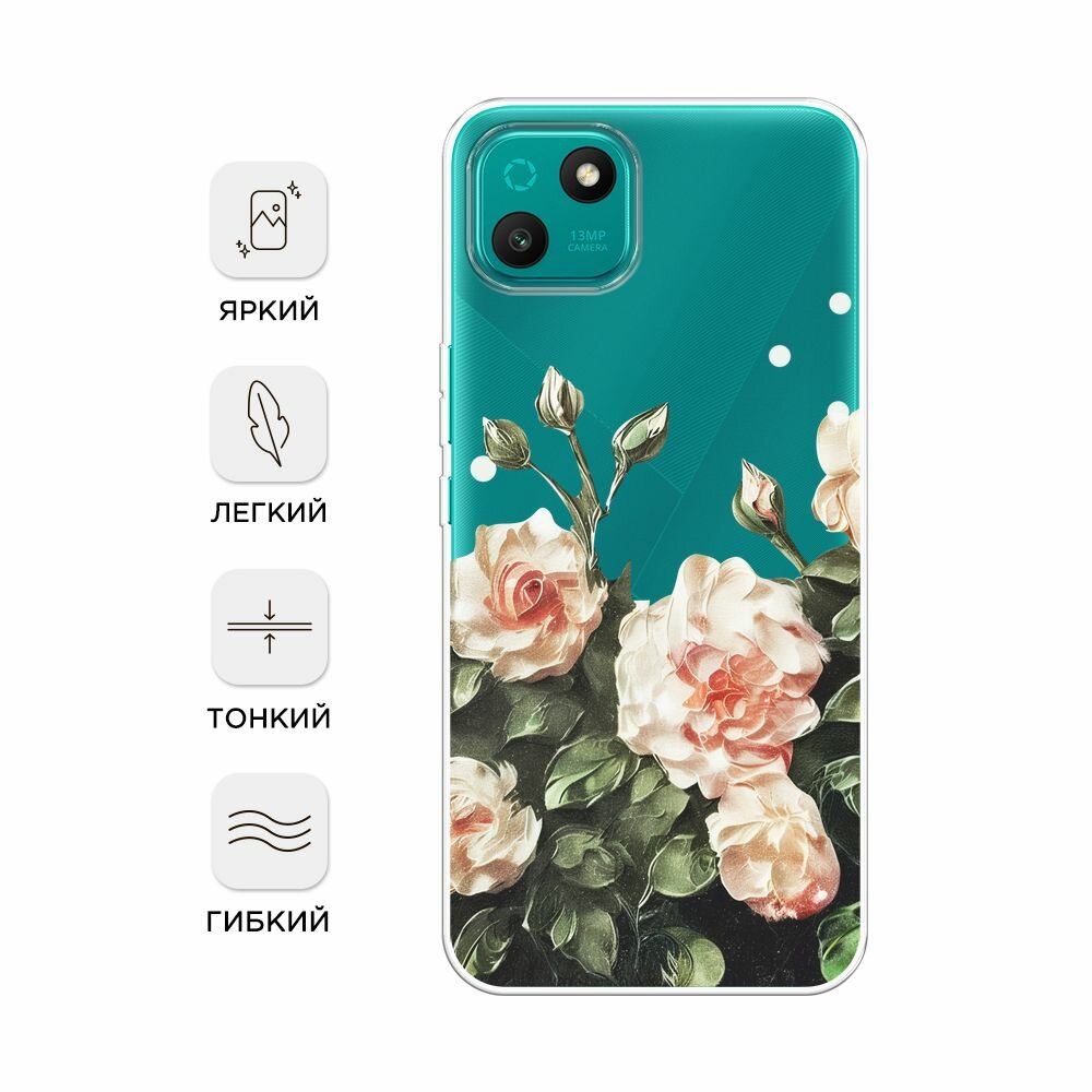 Чехол на Wiko T10 / Вико Т10 с принтом "Цветочная картина 2", прозрачный — фото 1
