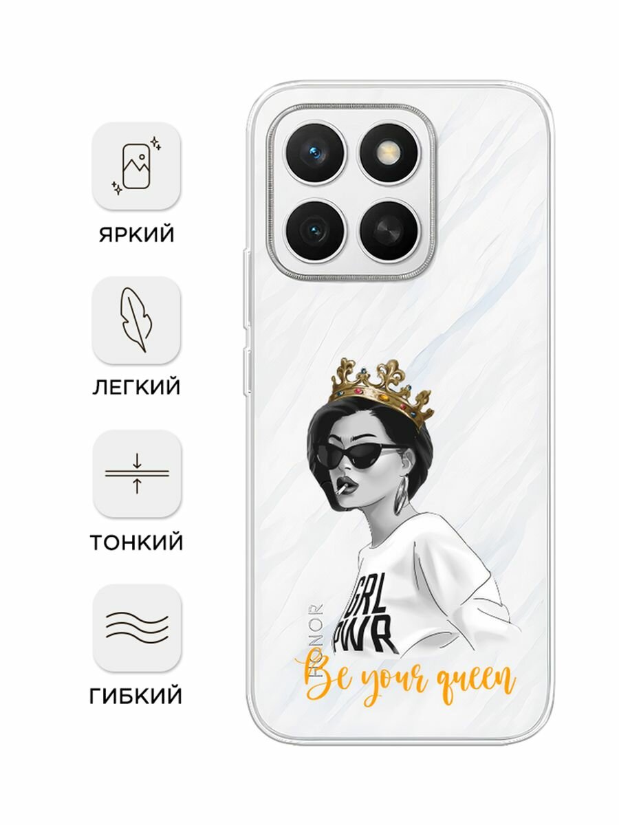 Чехол на Honor X8c / Хонор X8c с принтом Be your Queen, прозрачный — фото 1
