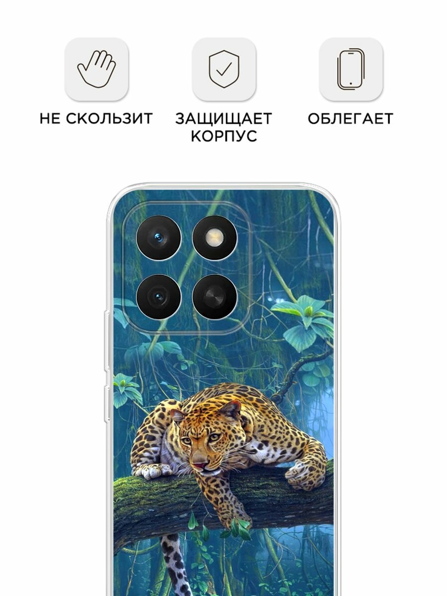 Силиконовый чехол на Honor X8c / Хонор X8c с принтом "Леопард охотник" — фото 1