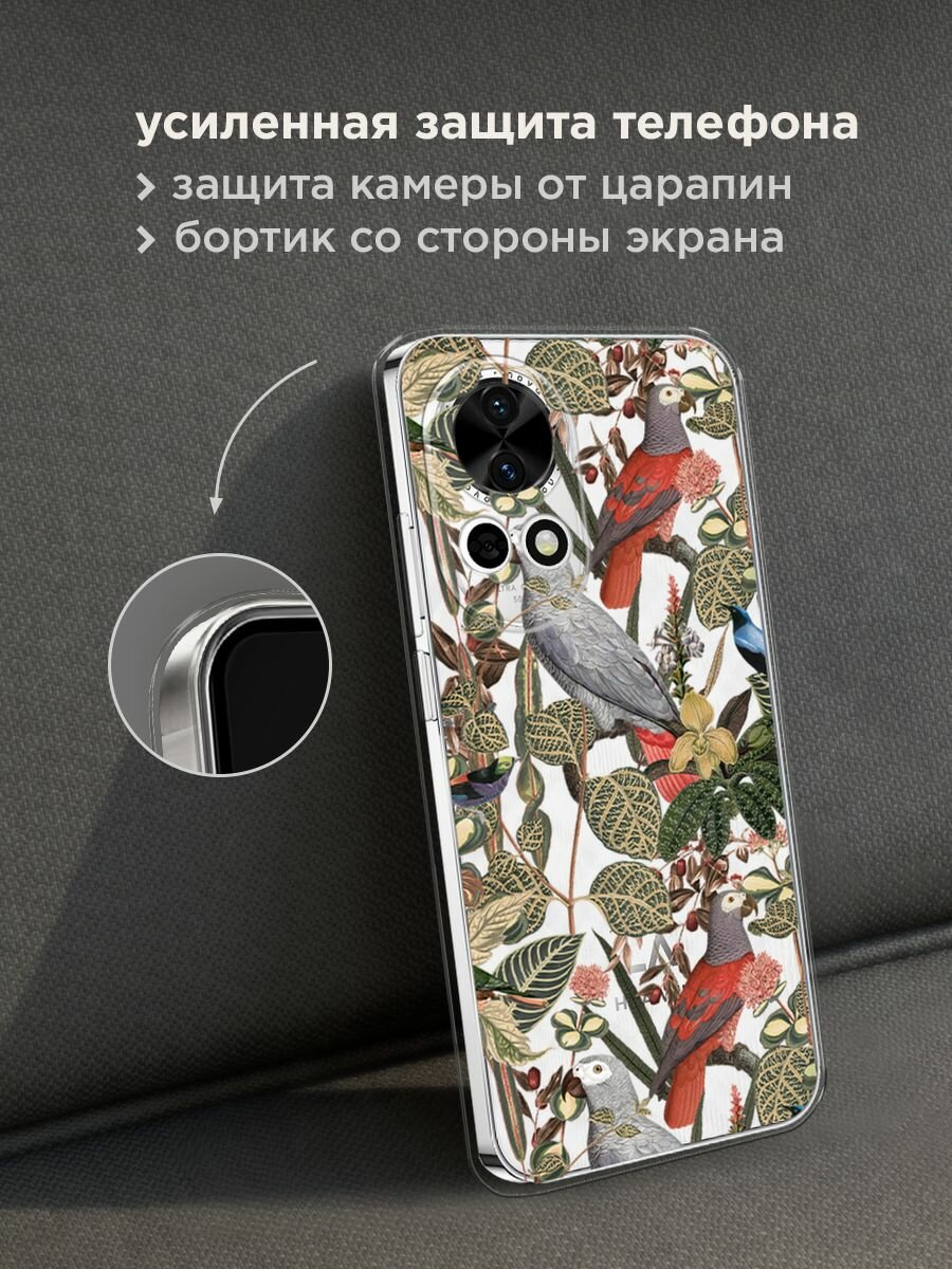 Чехол на Huawei Nova 12/Nova13 / Хуавей Нова 12/Нова 13 с принтом "Tropical pattern", прозрачный — фото 1