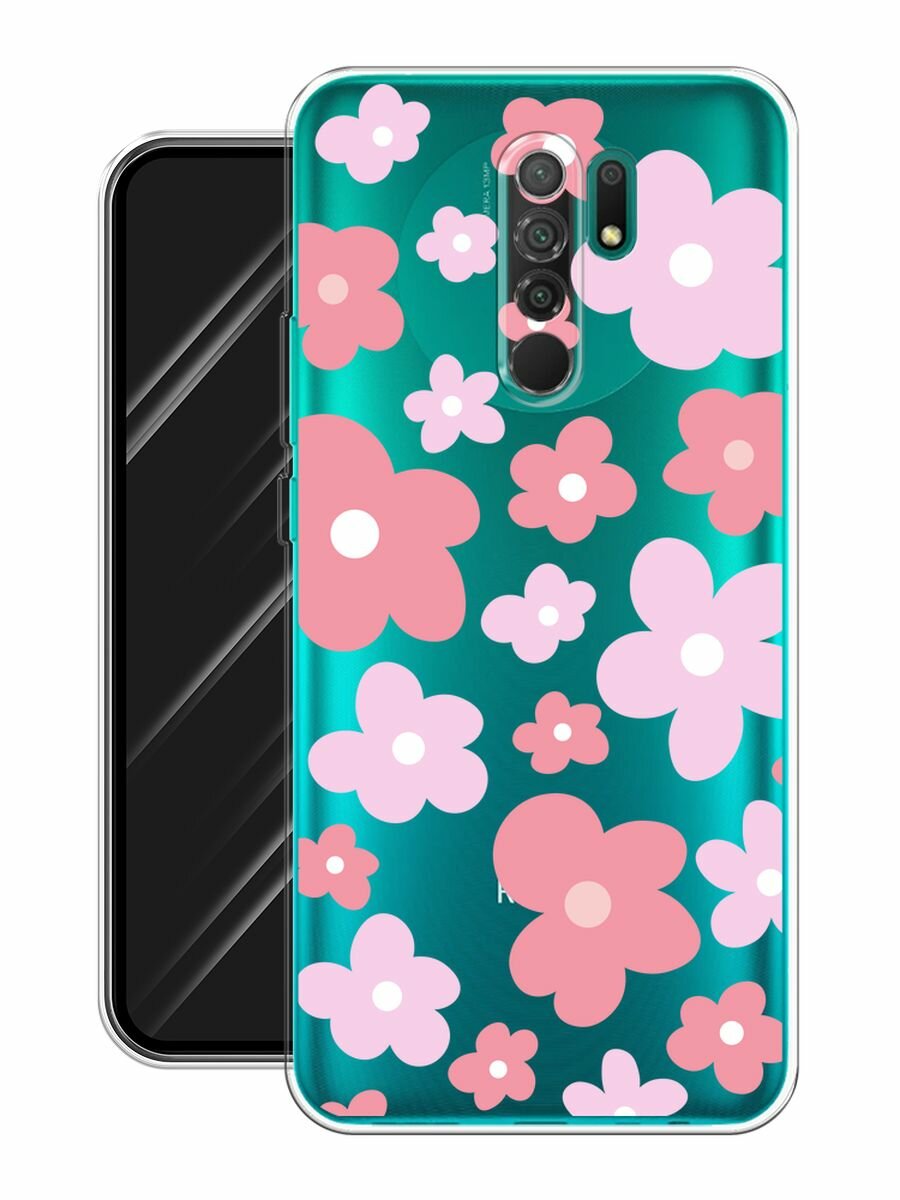 Чехол на Xiaomi Redmi 9 / Сяоми Редми 9 с принтом "Нежные розовые цветочки рисунок", прозрачный — фото 1