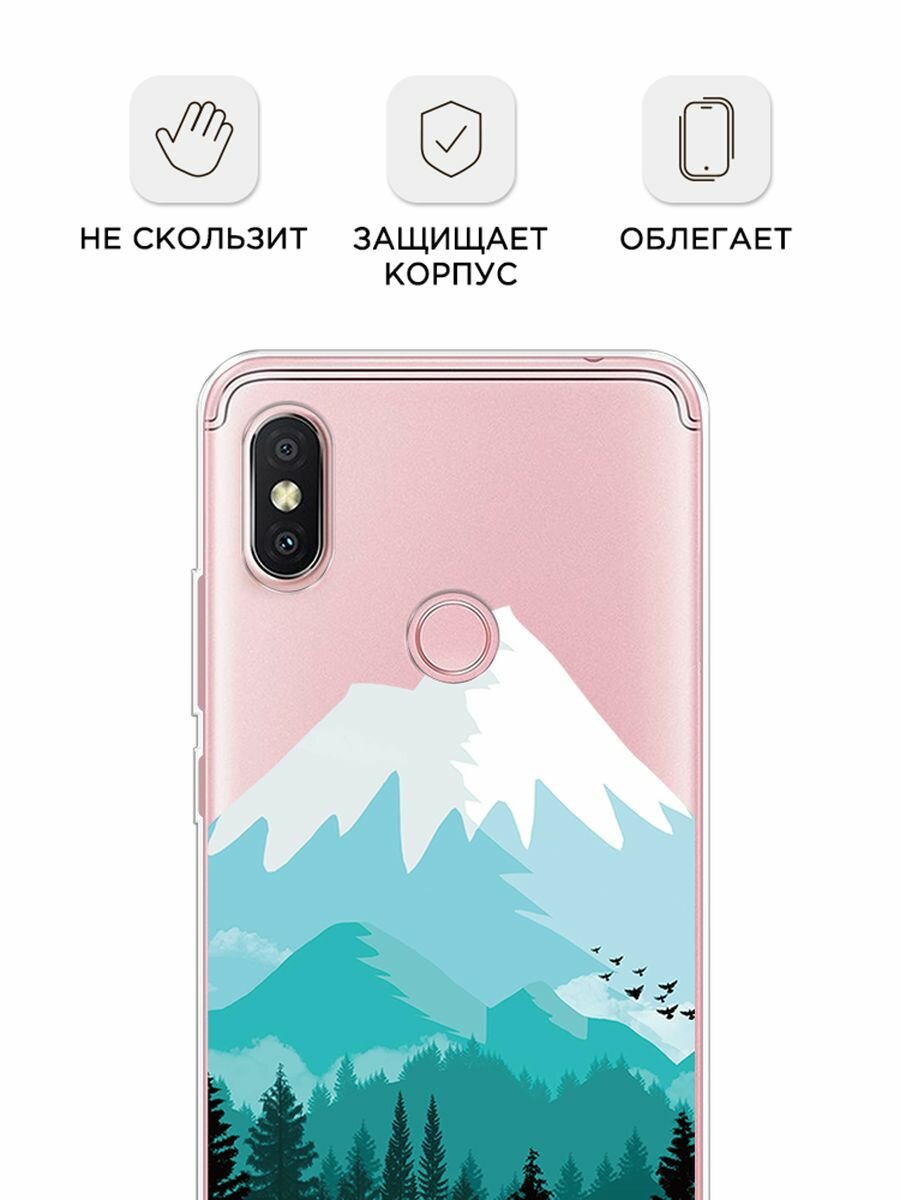 Чехол на Xiaomi Redmi S2 (Redmi Y2) / Сяоми Редми С2 (Редми Y2) с принтом "Синяя снежная гора", прозрачный — фото 1