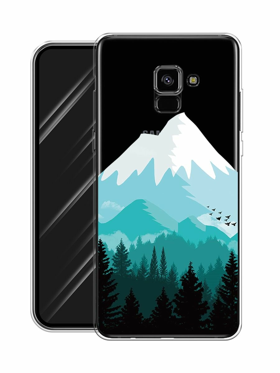 Чехол на Samsung Galaxy A8 + / Самсунг Галакси А8 Плюс 2018 с принтом "Синяя снежная гора", прозрачный — фото 1
