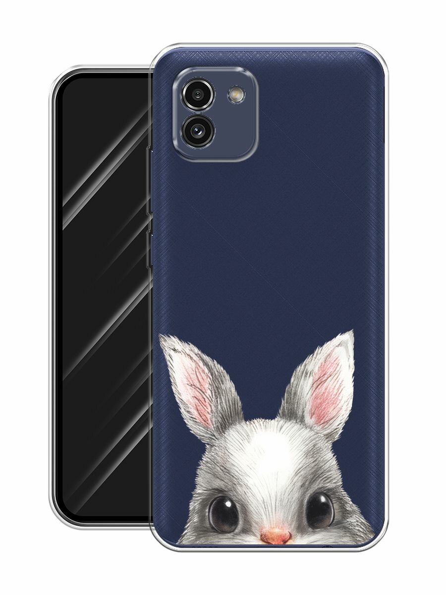 Чехол на Samsung Galaxy A03 / Самсунг Галакси А03 с принтом "Карандашный кролик 2 - 8 марта", прозрачный — фото 1