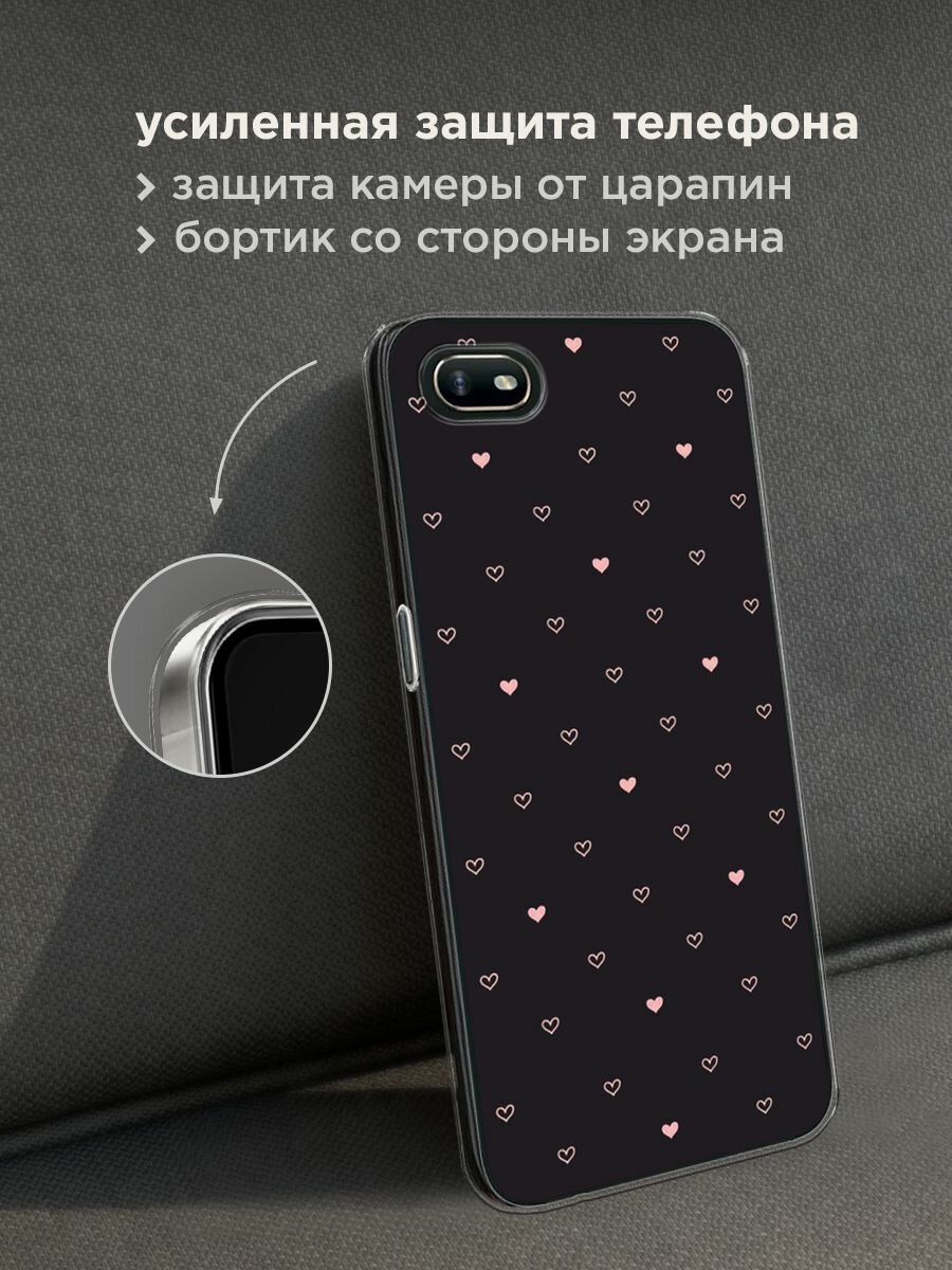 Чехол на Oppo A1k / Оппо А1к с принтом "Черный фон и сердечки" — фото 1