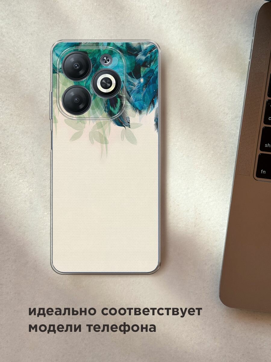 Чехол на Infinix Smart 8 Plus / Инфиникс Смарт 8 Плюс с принтом Перья голубого цвета — фото 1