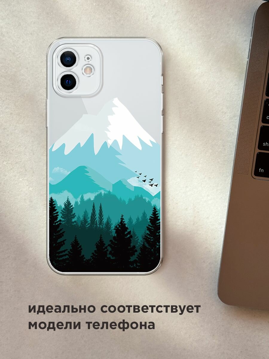 Чехол на Apple iPhone 12 mini / Айфон 12 Мини с принтом "Синяя снежная гора", прозрачный — фото 1