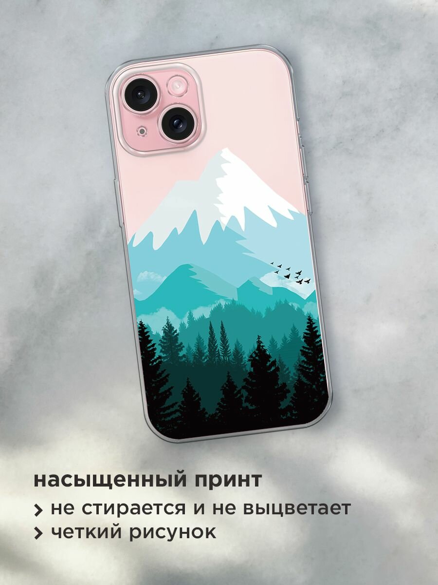 Чехол на Apple iPhone 15 / Айфон 15 с принтом "Синяя снежная гора", прозрачный — фото 1