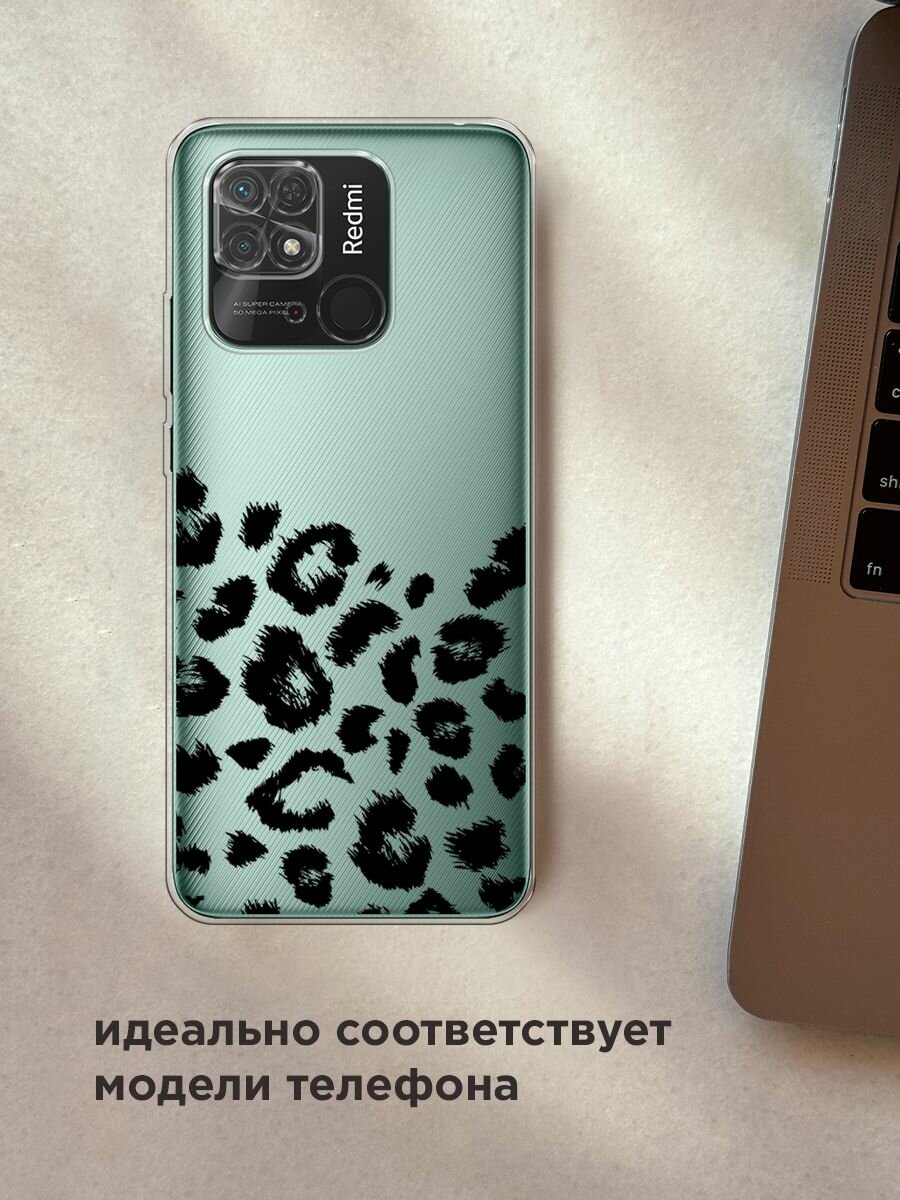 Чехол на Xiaomi Redmi 10C / Сяоми Редми 10C с принтом "Окрас леопарда фон черный", прозрачный — фото 1