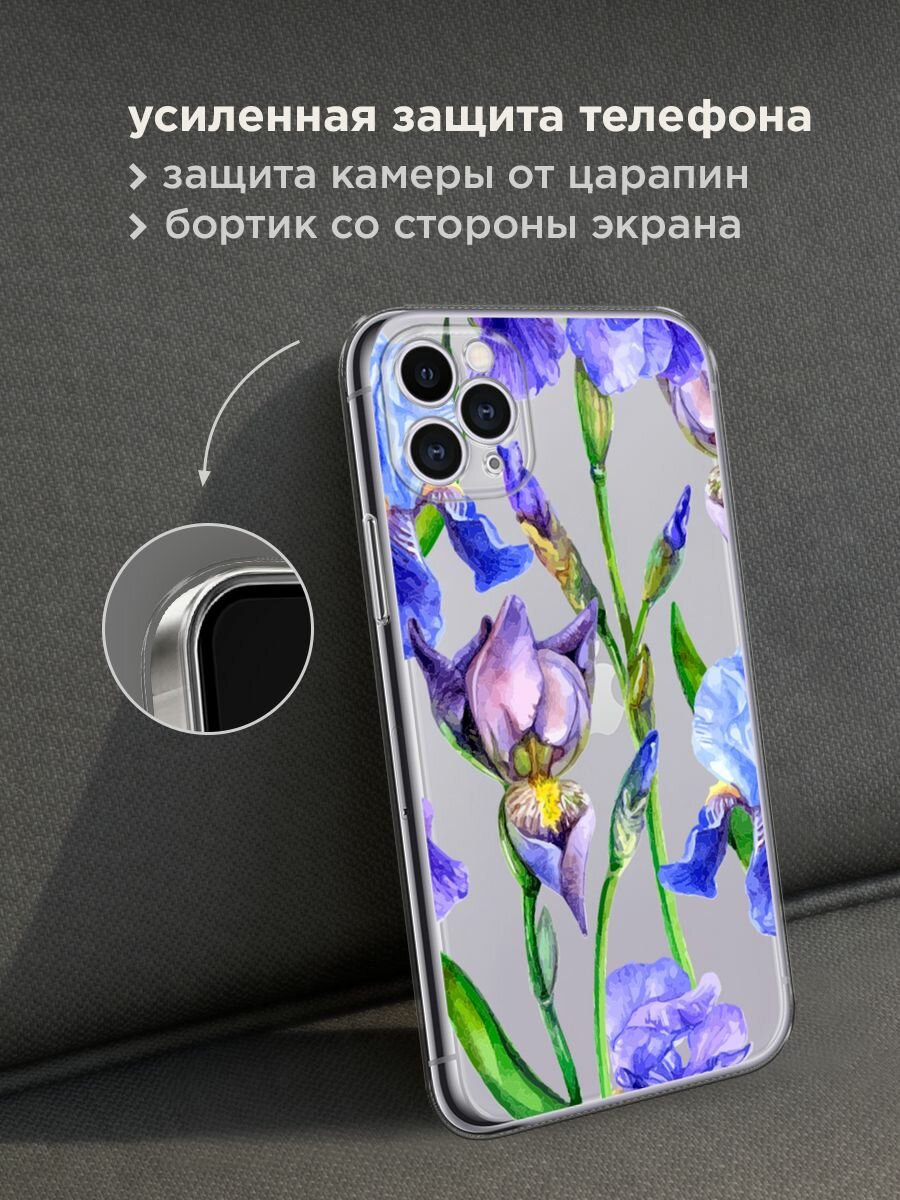 Чехол на Apple iPhone 11 Pro / Айфон 11 Про с принтом "Синие ирисы", прозрачный — фото 1