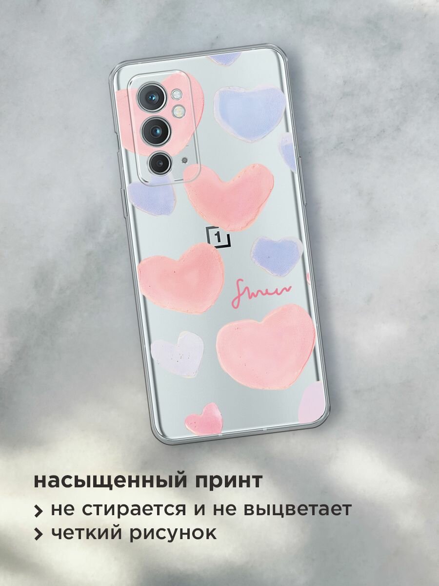 Чехол на OnePlus 9RT / ВанПлас 9RT с принтом "Пастельные сердечки", прозрачный — фото 1