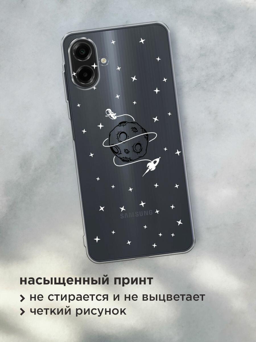 Чехол на Samsung Galaxy A07/A08 / Самсунг А07/А08 с принтом "Полет вокруг луны", прозрачный — фото 1