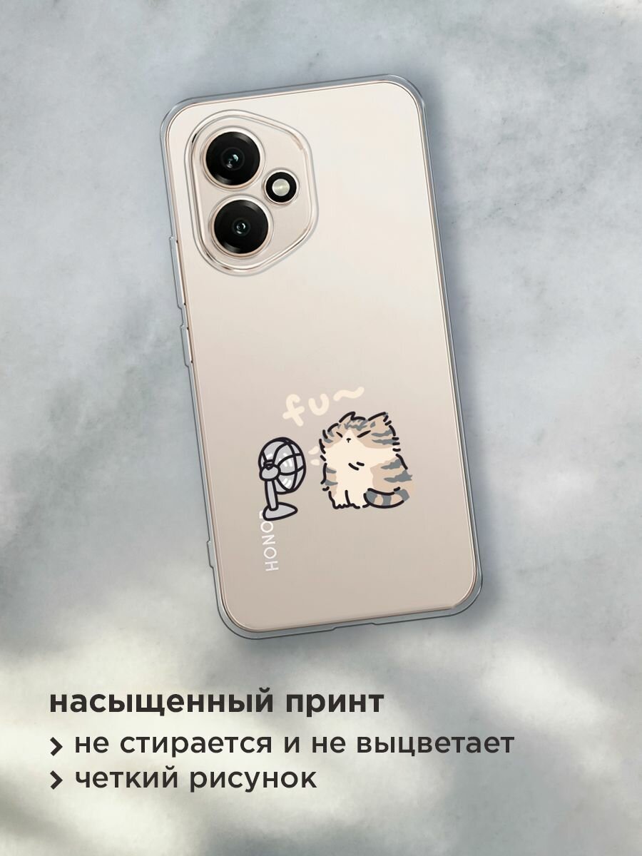 Чехол на Honor 400 / Хонор 400 с принтом "Котик с вентилятором", прозрачный — фото 1