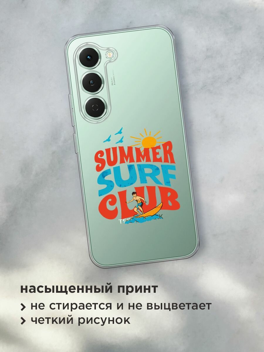 Чехол на Tecno Spark 40 Pro / Текно Спарк 40 Про с принтом "Summer surf club", прозрачный — фото 1