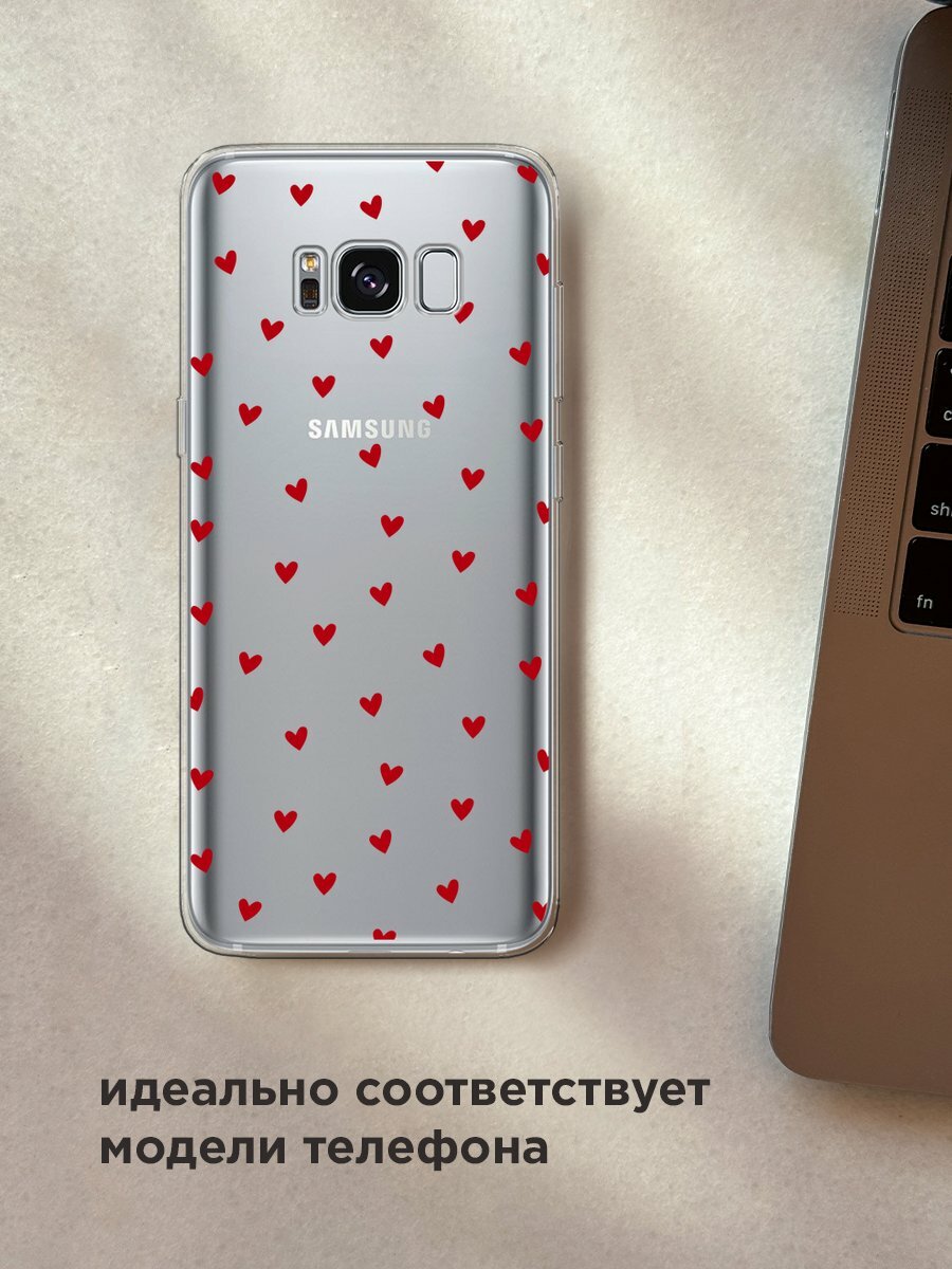 Чехол на Samsung Galaxy S8 / Самсунг Галакси С8 с принтом "Red hearts", прозрачный — фото 1