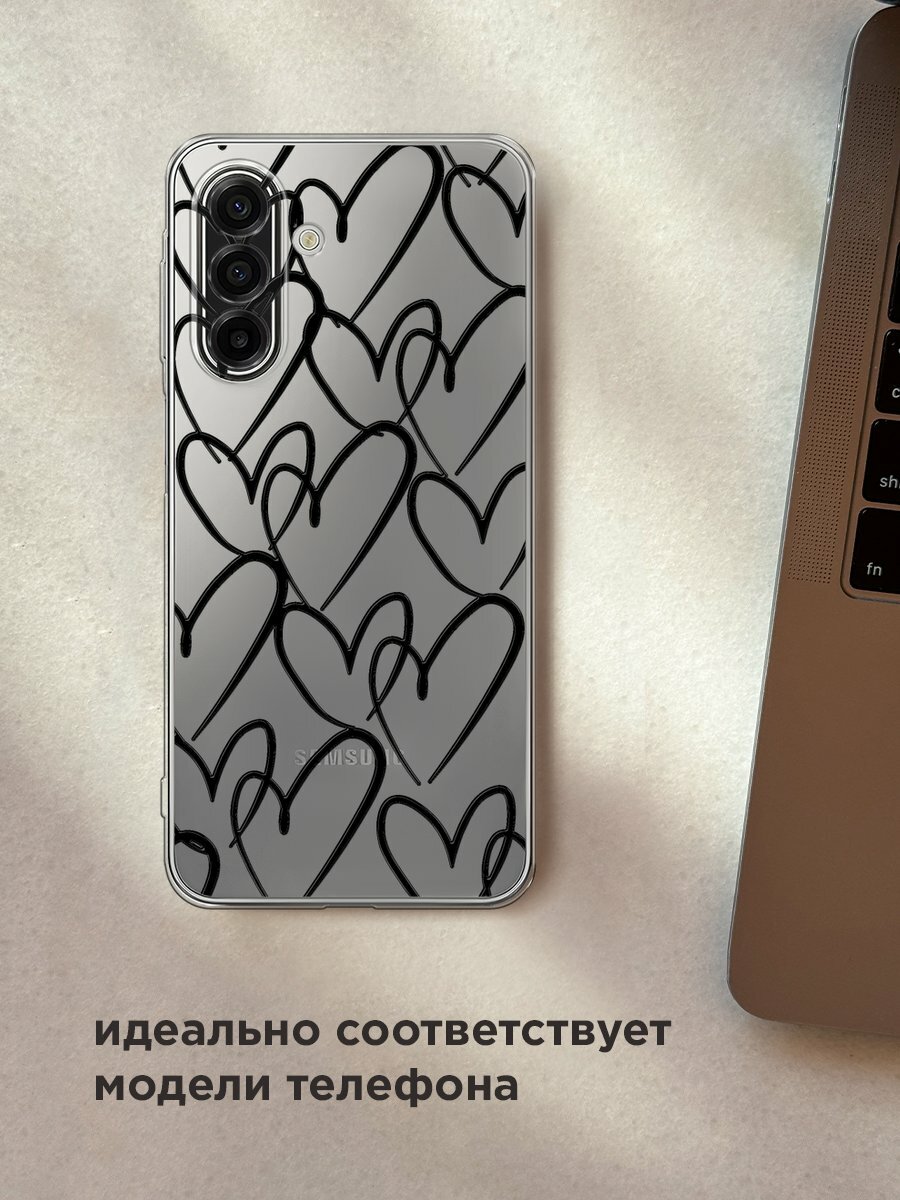 Чехол на Samsung Galaxy A17/A18 / Самсунг А17/А18 с принтом "Hearts doodle black 1" — фото 1