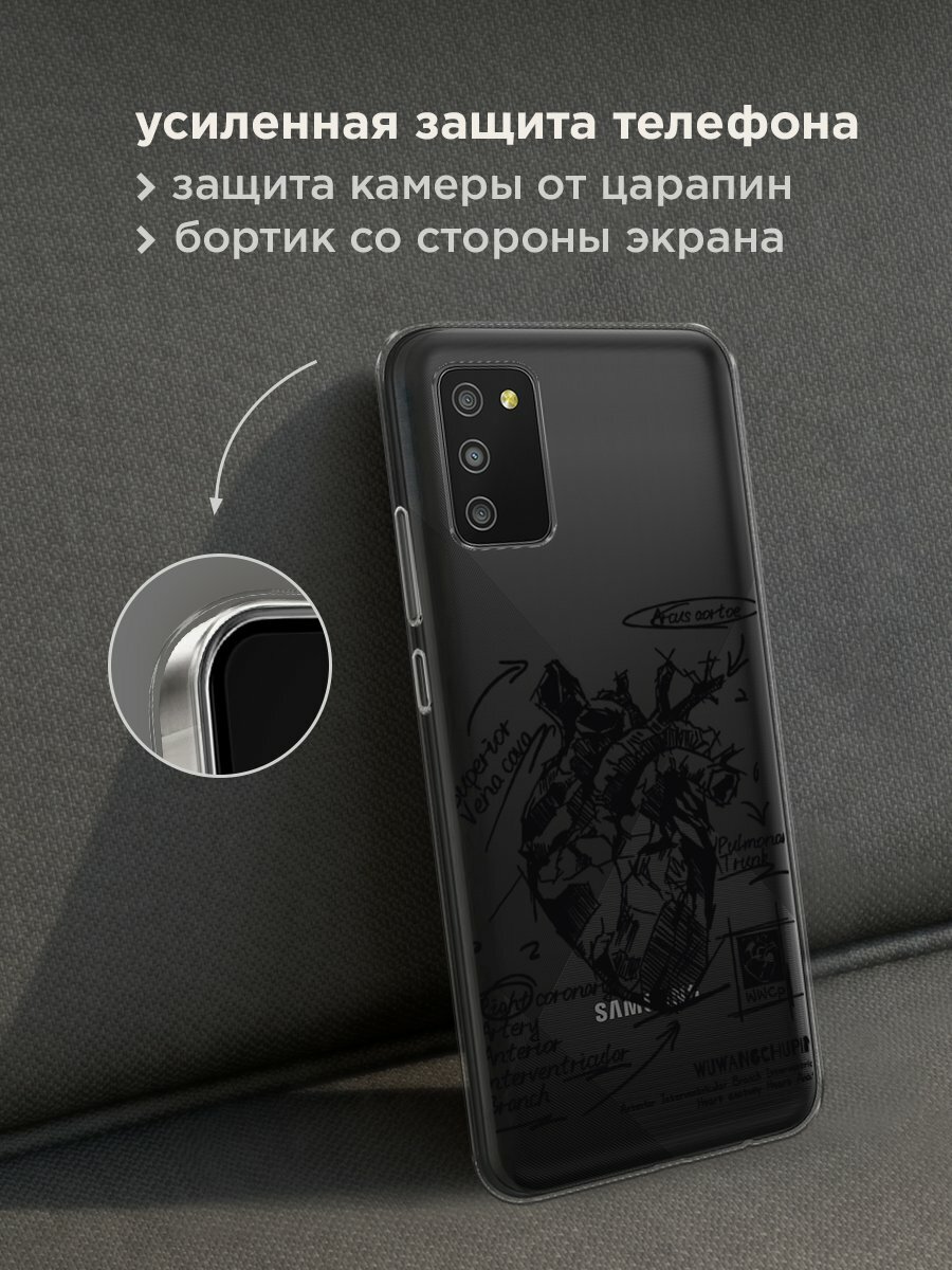 Чехол на Samsung Galaxy A02s / Самсунг Галакси A02s с принтом "Анатомическое сердце 2", прозрачный — фото 1