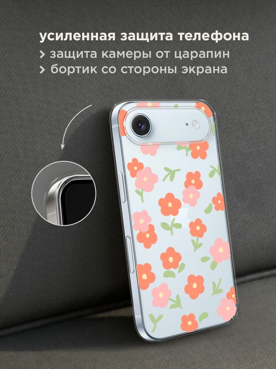 Чехол на Apple iPhone Air / Айфон Айр с принтом "Красные цветочки рисунок", прозрачный — фото 1