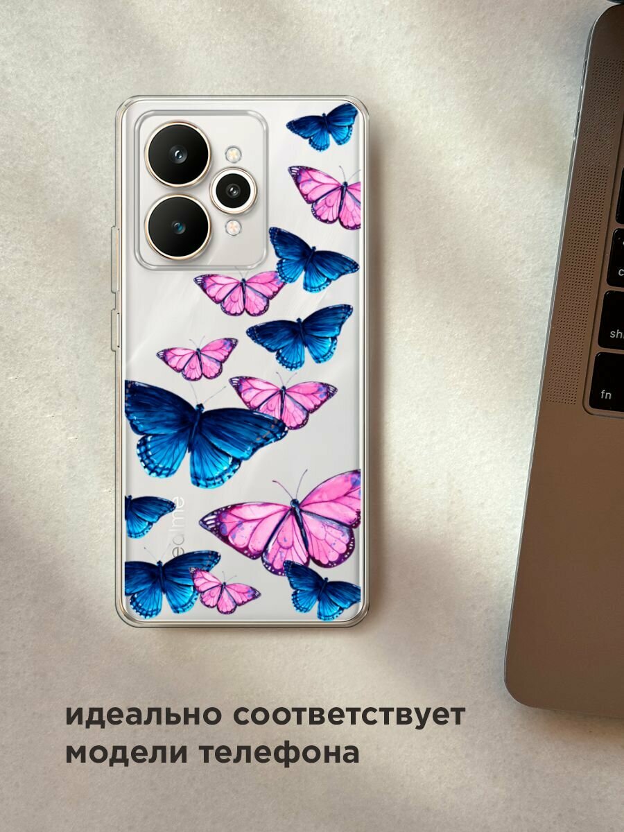 Чехол на Realme 15 / Реалми 15 с принтом "Взлетающие бабочки", прозрачный — фото 1