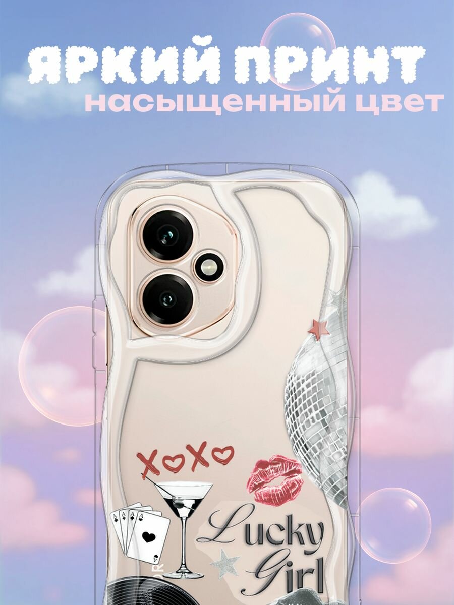 Чехол на Honor 400 / Хонор 400 с принтом xoxo lucky girl 2, прозрачный — фото 1