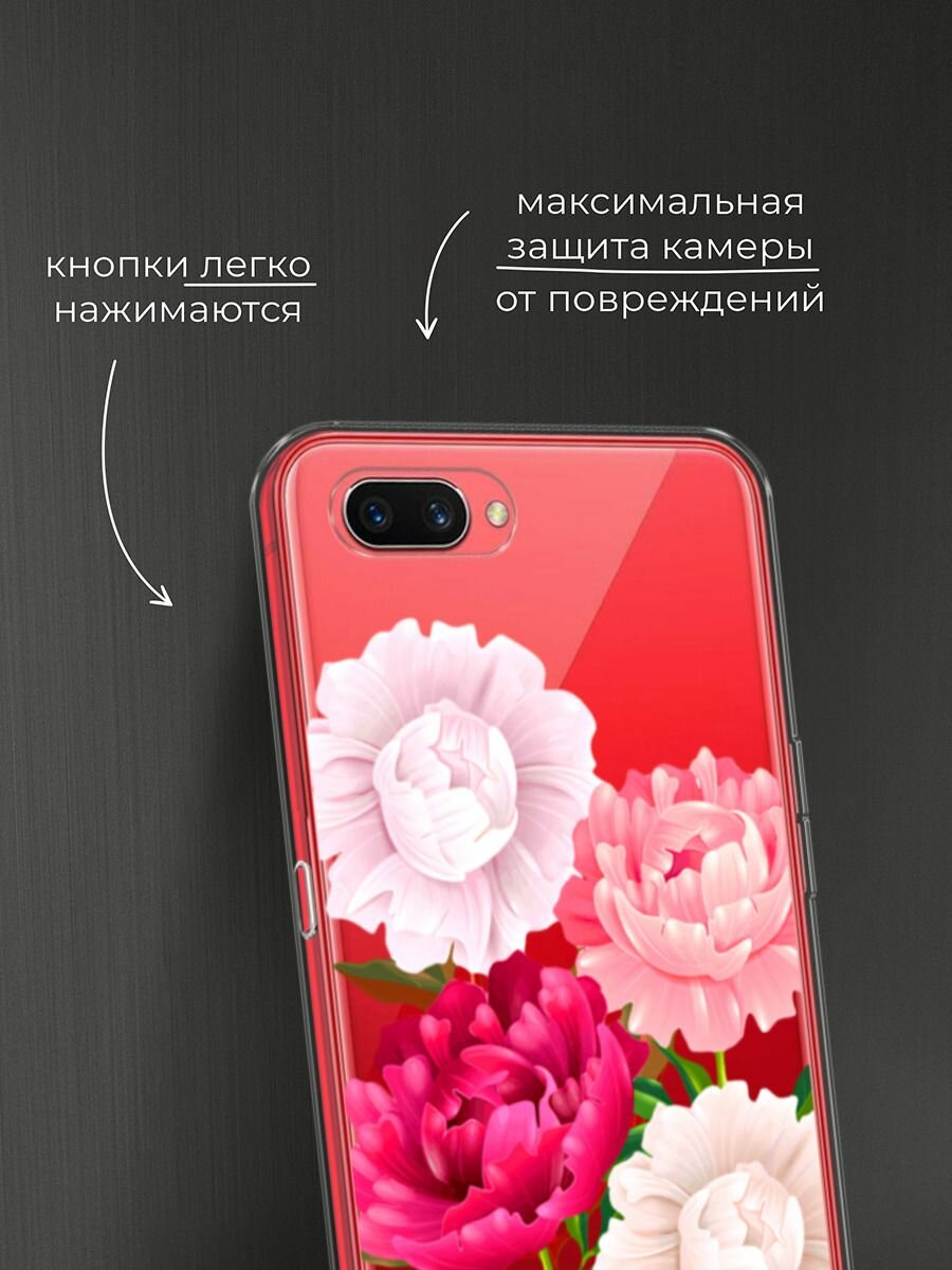 Чехол на Oppo A3s / Oppo A3s с принтом "Большие пионы", прозрачный — фото 1