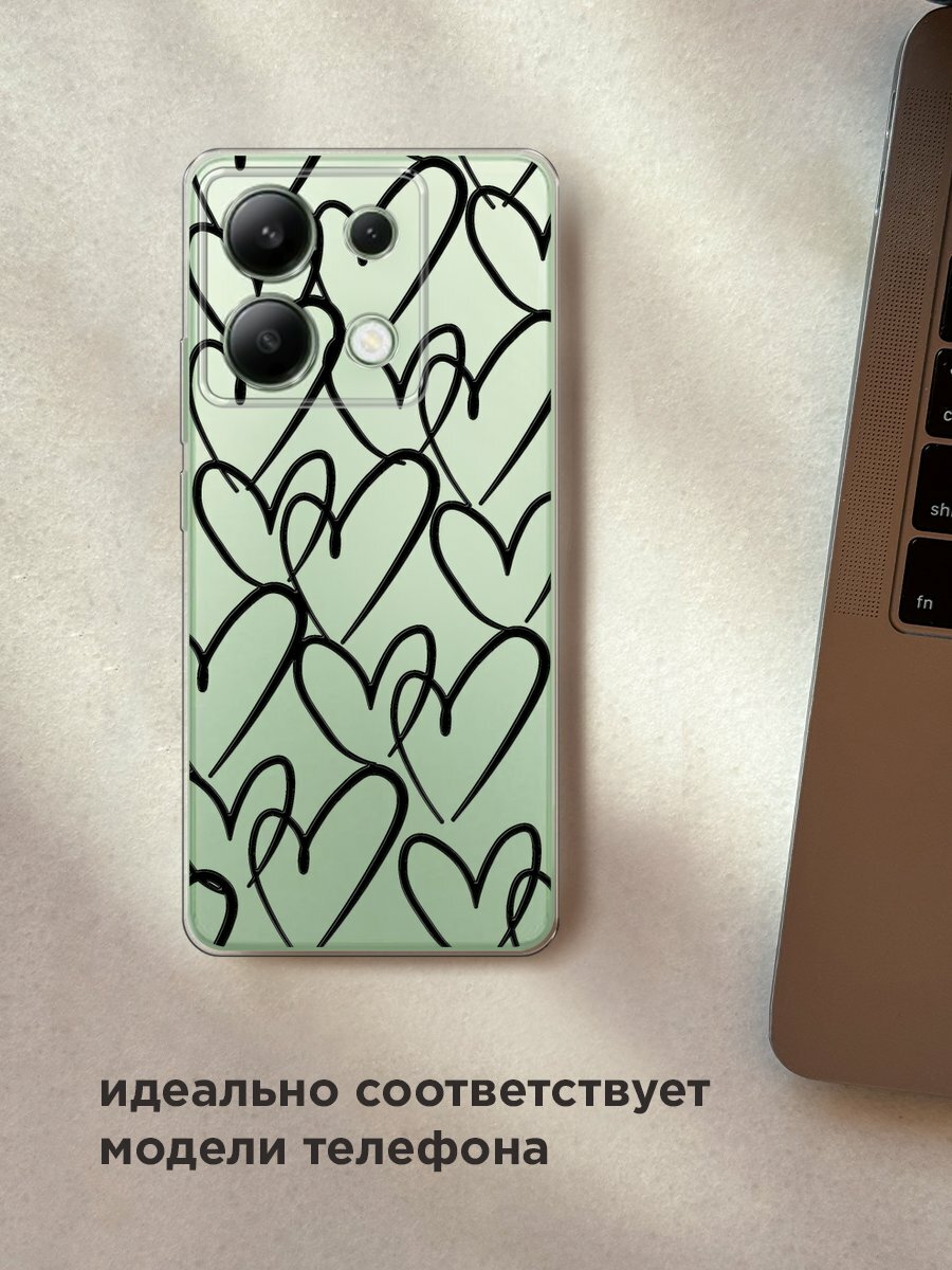 Чехол на Xiaomi Redmi Note 13 4G (Global) / Сяоми Редми Нот 13 4G с принтом "Hearts doodle black 1" — фото 1