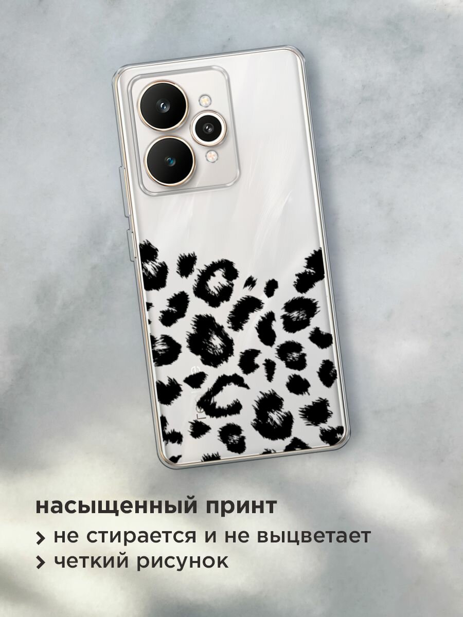Чехол на Realme 15 / Реалми 15 с принтом "Окрас леопарда фон черный", прозрачный — фото 1