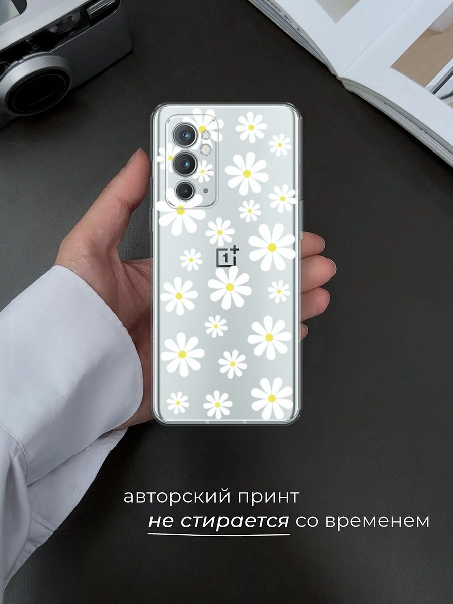 Чехол на OnePlus 9RT / ВанПлас 9RT с принтом "Большие ромашки", прозрачный — фото 1