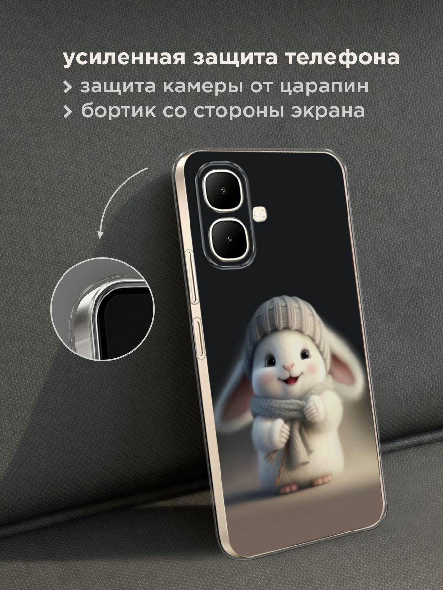 Чехол на Infinix Smart 10 / Инфиникс Смарт 10 с принтом "Белый крольчонок в шапке" — фото 1