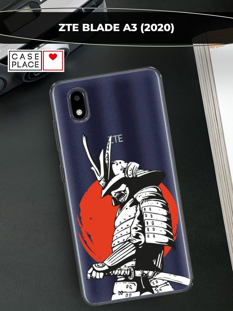 Чехол на ZTE Blade A3 (2020) / ЗТЕ Блейд А3 (2020) с принтом "Самурай с катаной", прозрачный