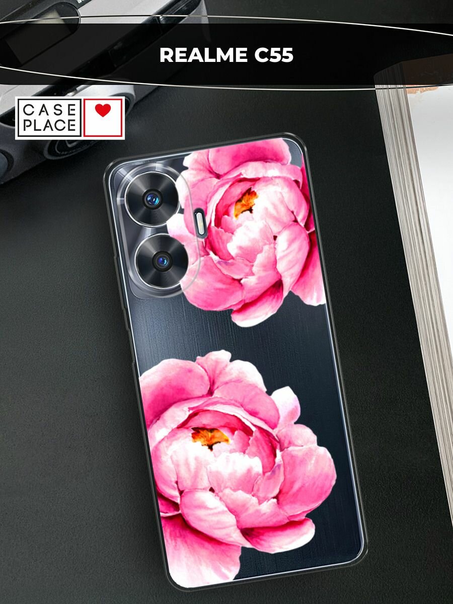 Чехол на Realme C55 / Реалми C55 с принтом "Open peonies", прозрачный