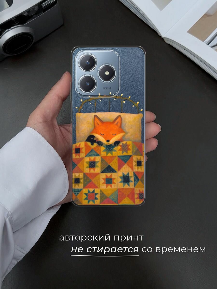 Чехол на Realme C63 / Реалми С63 с принтом "Лисичка спит", прозрачный — фото 1