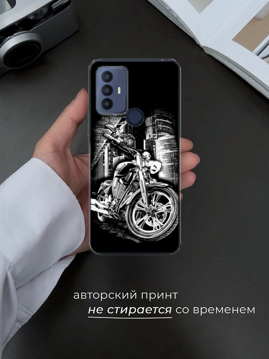 Чехол на TCL 30E/30 SE/305/306 / ТСЛ 30E с принтом "Крутой байк" — фото 1