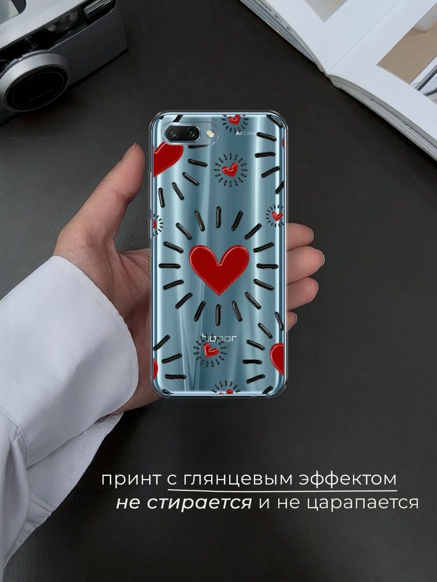 Чехол на Honor 10 / Хонор 10 с принтом "Бордовые сердца паттерн" — фото 1