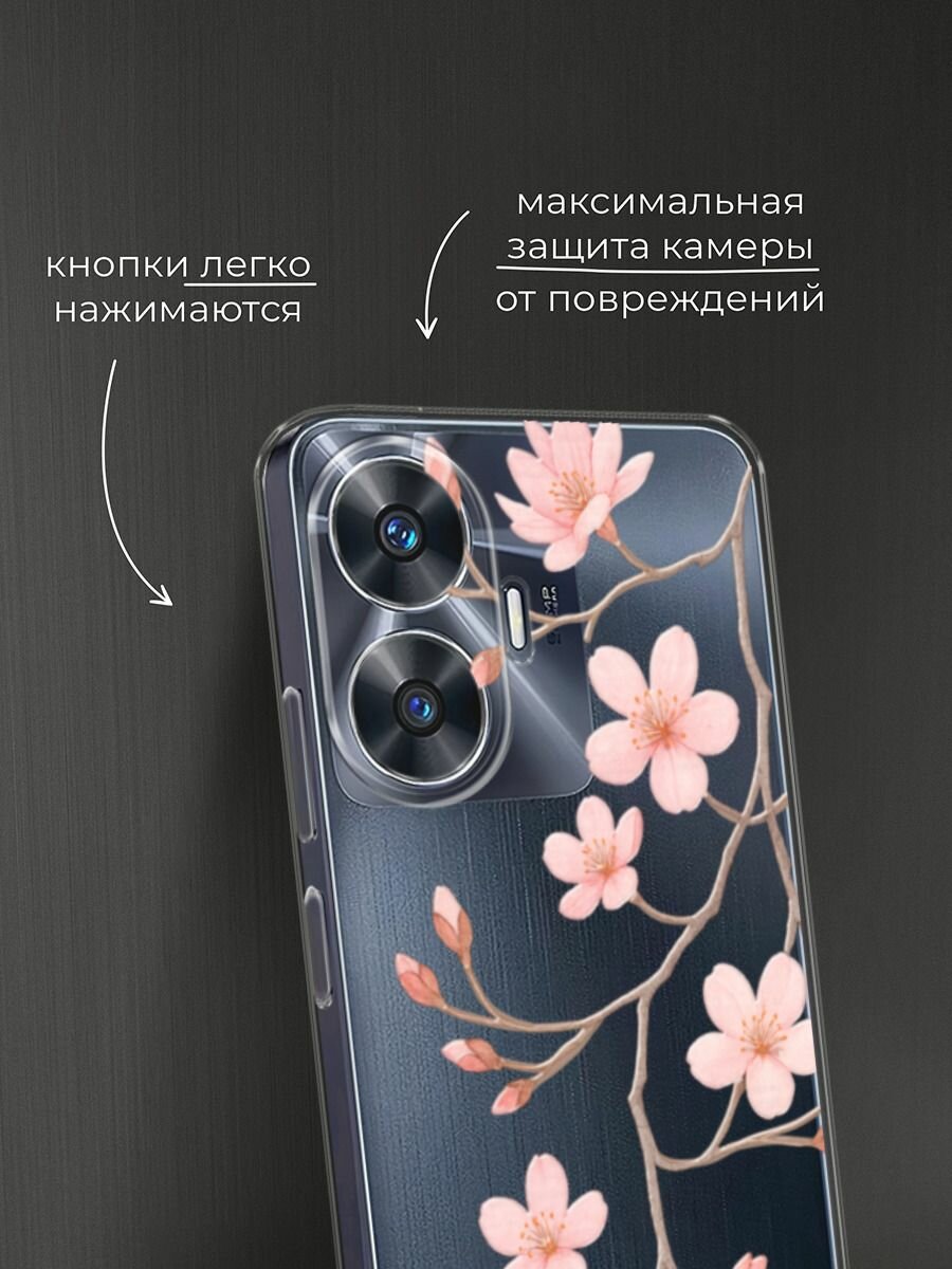 Чехол на Realme C55 / Реалми C55 с принтом "Веточка распускающейся сакуры 2" — фото 1
