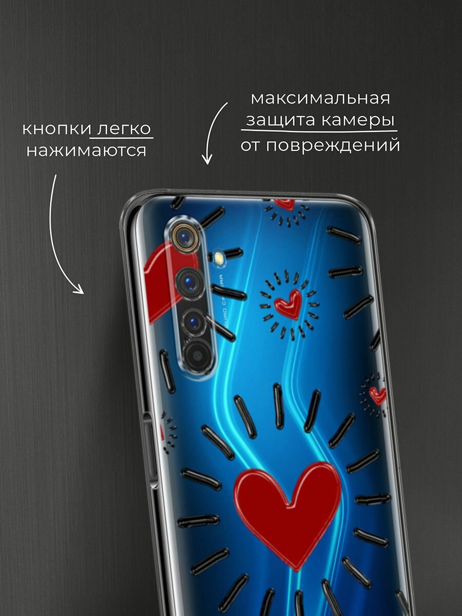 Чехол на Realme 6 Pro / Реалми 6 Про с принтом "Бордовые сердца паттерн" — фото 1