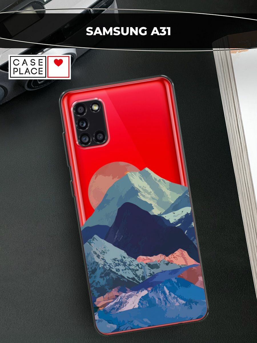 Чехол на Samsung Galaxy A31 / Самсунг Галакси А31 с принтом "Закат в снежных горах", прозрачный