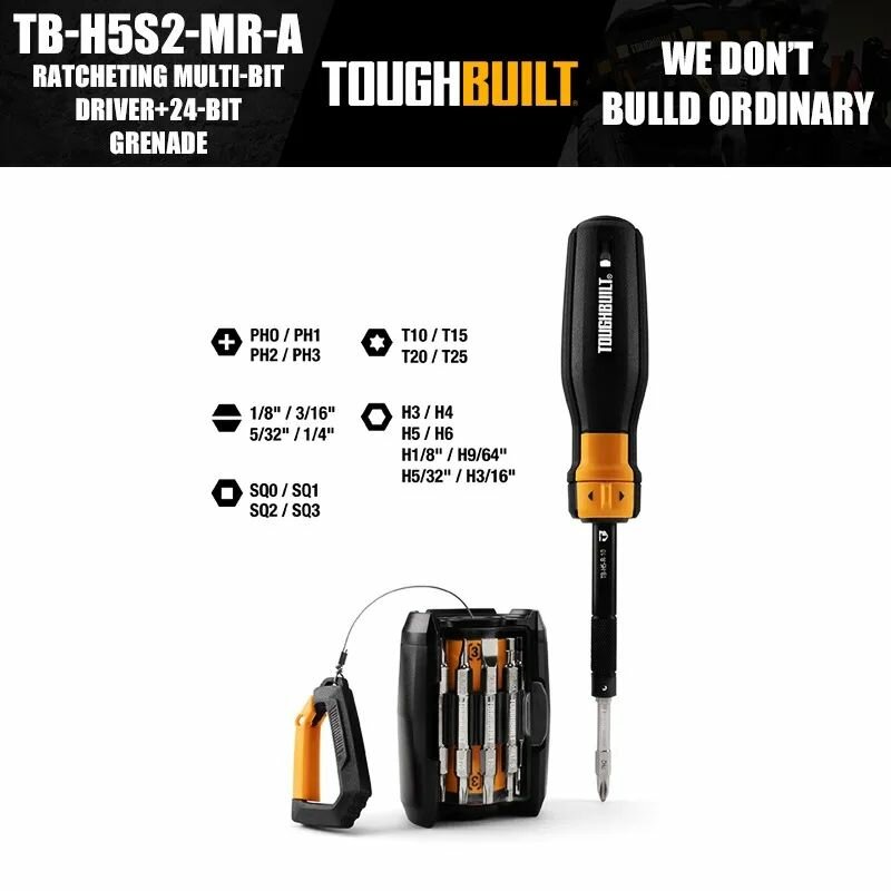 TOUGHBUILT TB-H5S2-MR-A, трещоточная мультиотвертка, портативная многоцелевая отвертка, ручной инструмент