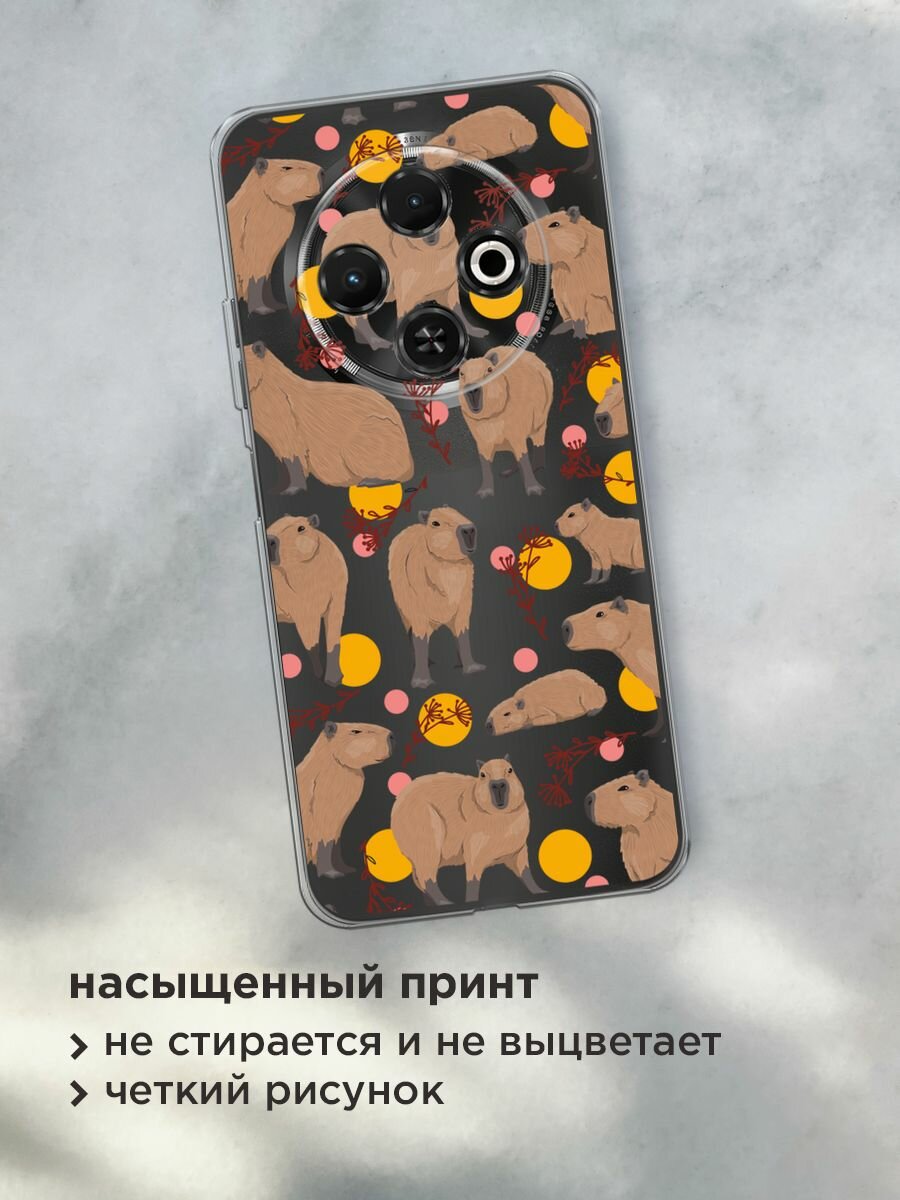 Чехол на Tecno Spark 30C / Текно Спарк 30C с принтом "Капибара паттерн", прозрачный — фото 1