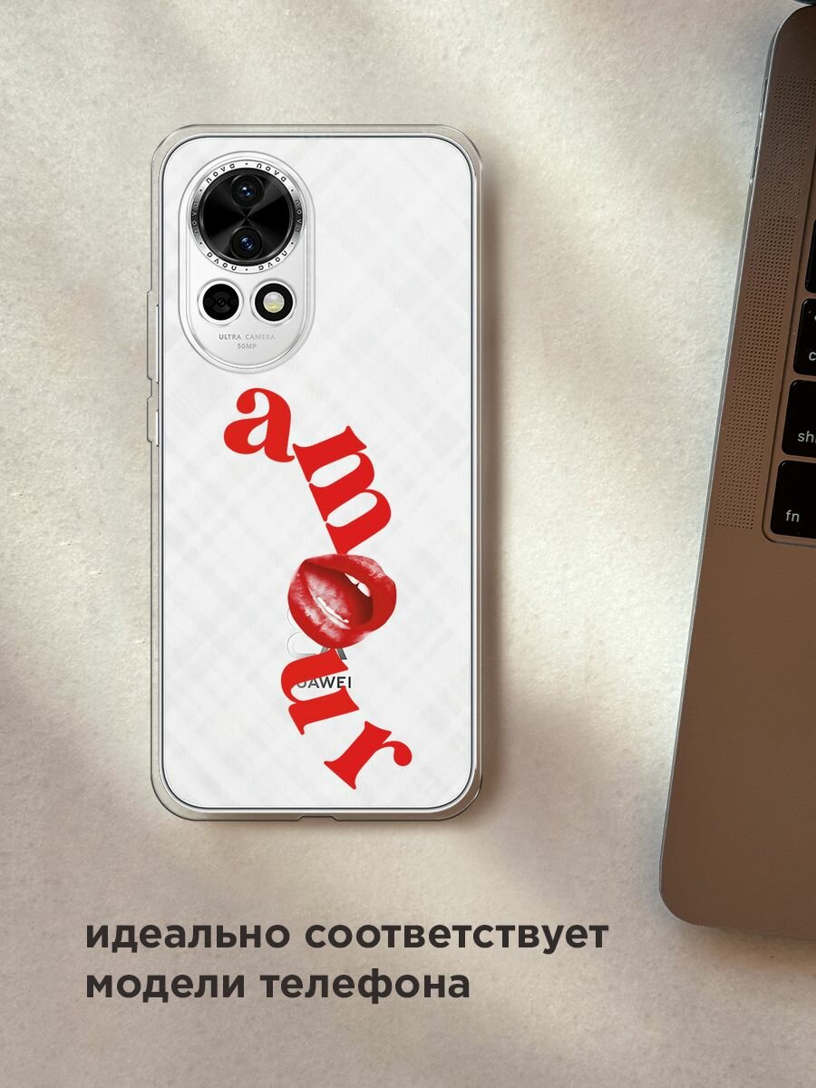 Чехол на Huawei Nova 12/Nova13 / Хуавей Нова 12/Нова 13 с принтом "Amour lips - 14 февраля", прозрачный — фото 1