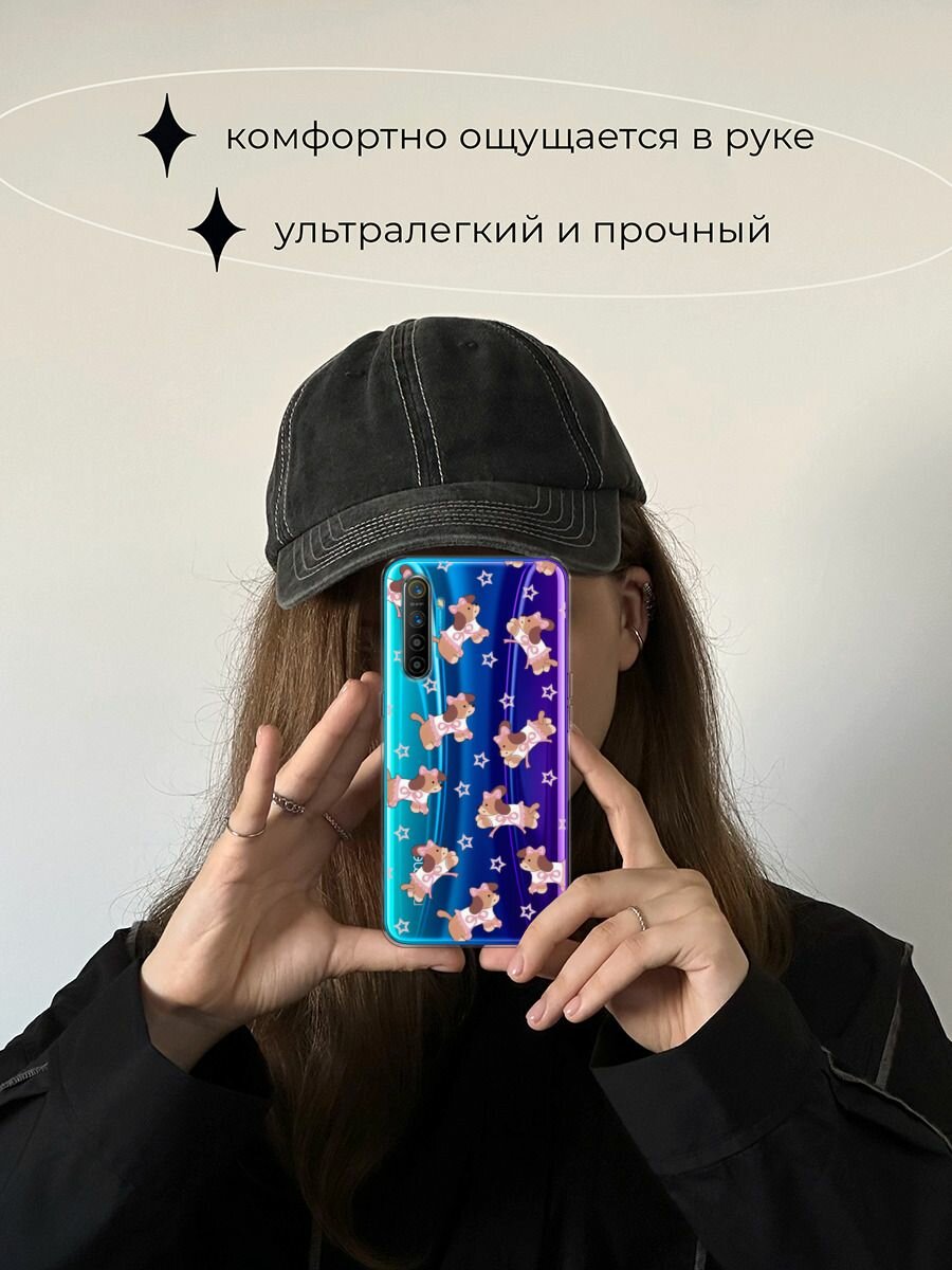 Чехол на Realme XT / Реалми XT с принтом "Милый щенок с бантиком", прозрачный — фото 1