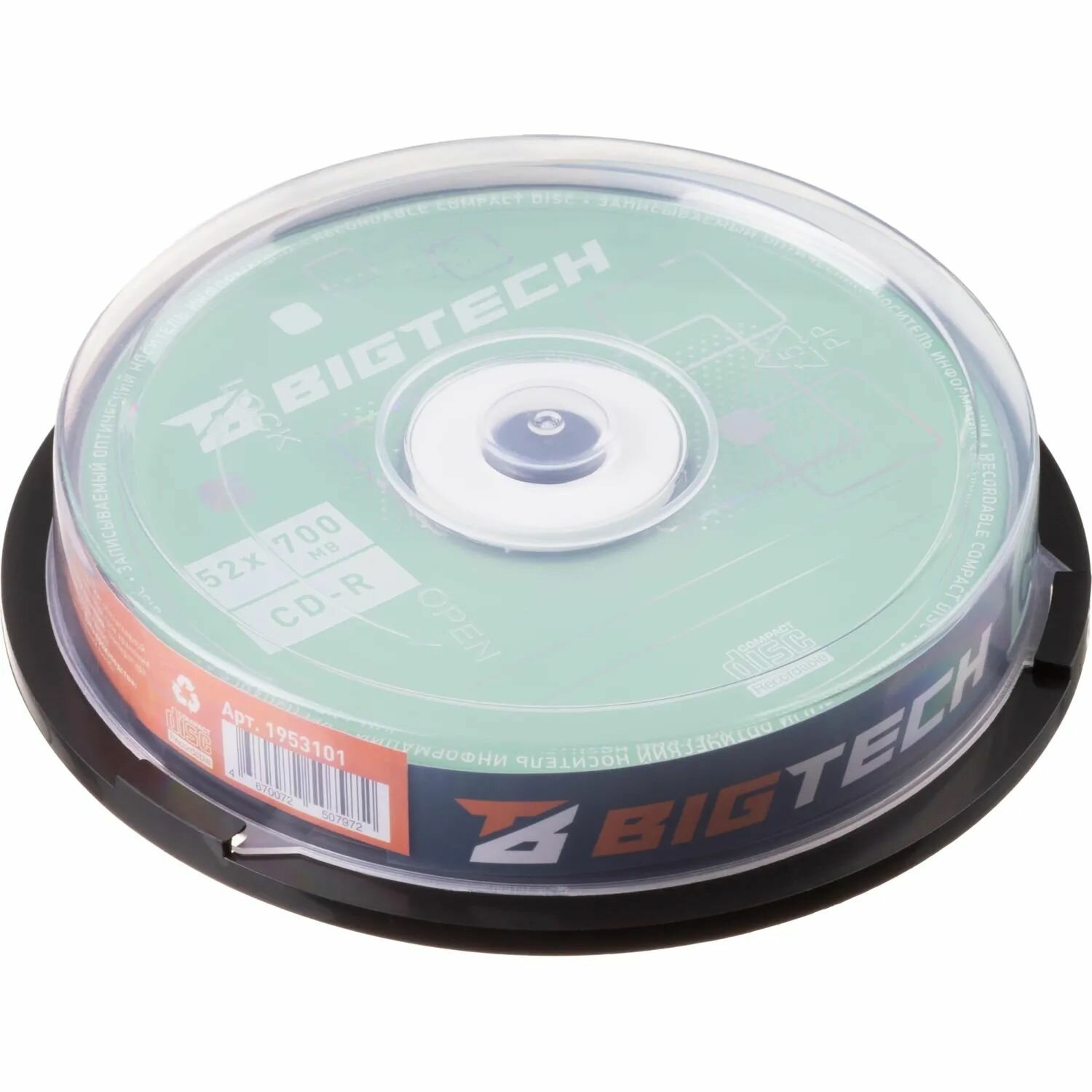 Носители информации BigTech CD-R, 700 МБ, 52х, cake box, диаметр 120 мм