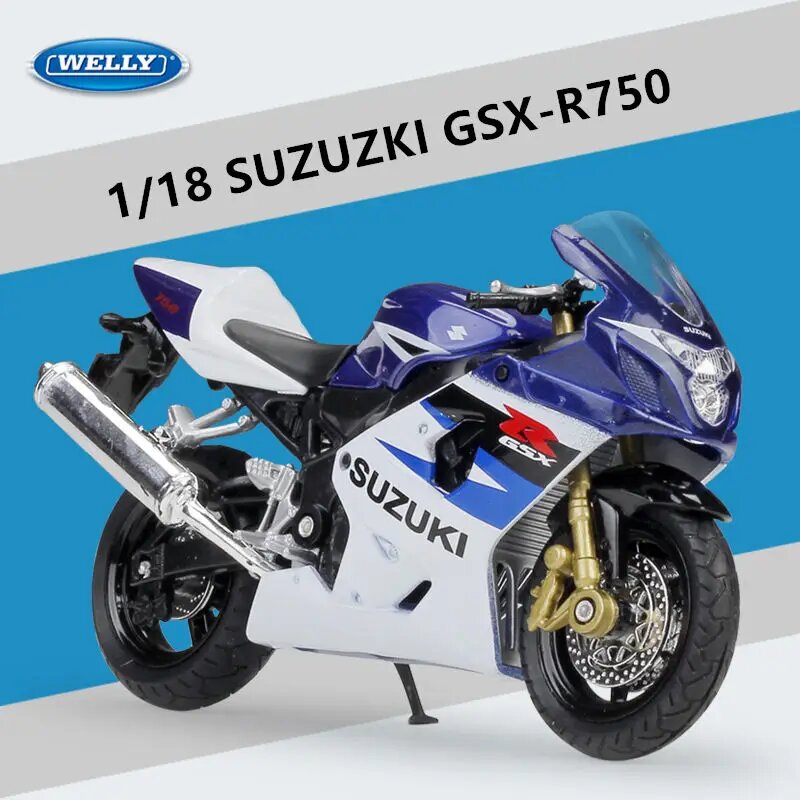 Модель мотоцикла Welly 1:18 SUZUKI GSX-R750 из сплава, модель спортивного мотоцикла, Литые металлические гоночные модели для улицы, подарок для детей, Фиолетовый